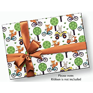 Stesha Party Woodland Animal Gift Wrapping Paper for Baby Shower, Birthday, Holiday - Folded Flat 30 x 20 Inch (3 Sheets)