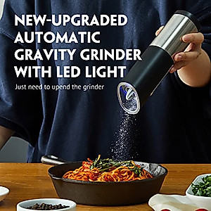 Automatic Salt and Pepper Grinder Set - Kitexpert Gravity Electric Salt and Pepper Mill Battery Operated - One Handed Operation with Light - Up to 5 Adjustable Grinding Levels