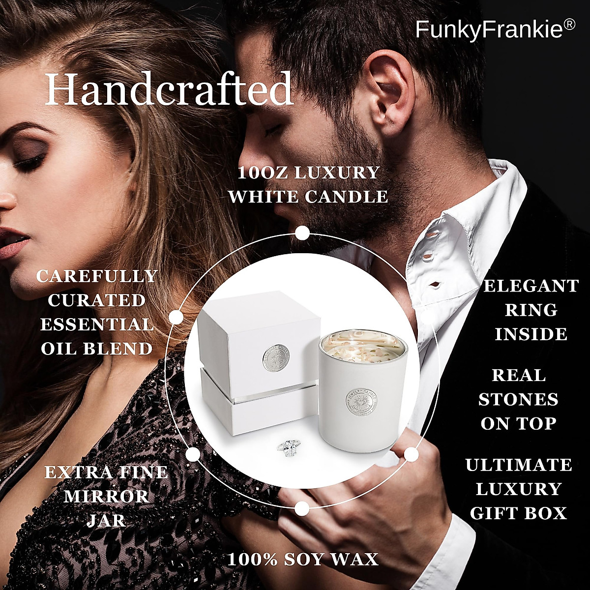 FunkyFrankie® Jewelry Candle with Ring Inside: Size 6 - Patented Luxury Scented Candle | 10oz Candle for Women | Jewelry Candle for Women | White Candle with Jewelry Inside | Jackpot Surprise Taylor
