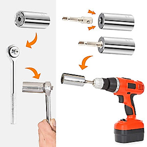 Universal Socket Gifts for Men, Owlbbabies 3Pcs Multi-function Universal Socket Wrench Set with Bushing Ratchet Wrench, Power Drill Adapter(7-19mm), Gadgets Gifts for Men/Dad/Husband/DIY Handyman