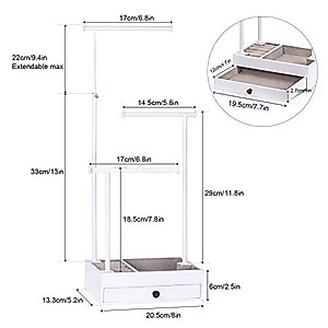 Love-KANKEI Necklace Holder Jewelry Tree Stand Adjustable Height with Large Storage for Necklaces Bracelets Earring Rings Drawer Jewelry Organizer Jewelry Display White and White