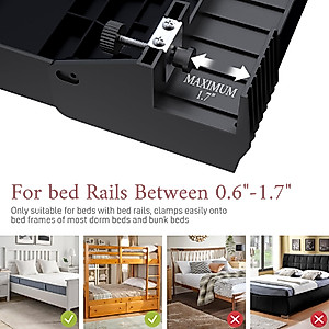 SOLEJAZZ Bedside Shelf for Bed, Folding Bunk Bed Shelf for Top Bunk Clip On Nightstand College Dorm Room Essential Table Tray, Plus Size, Black