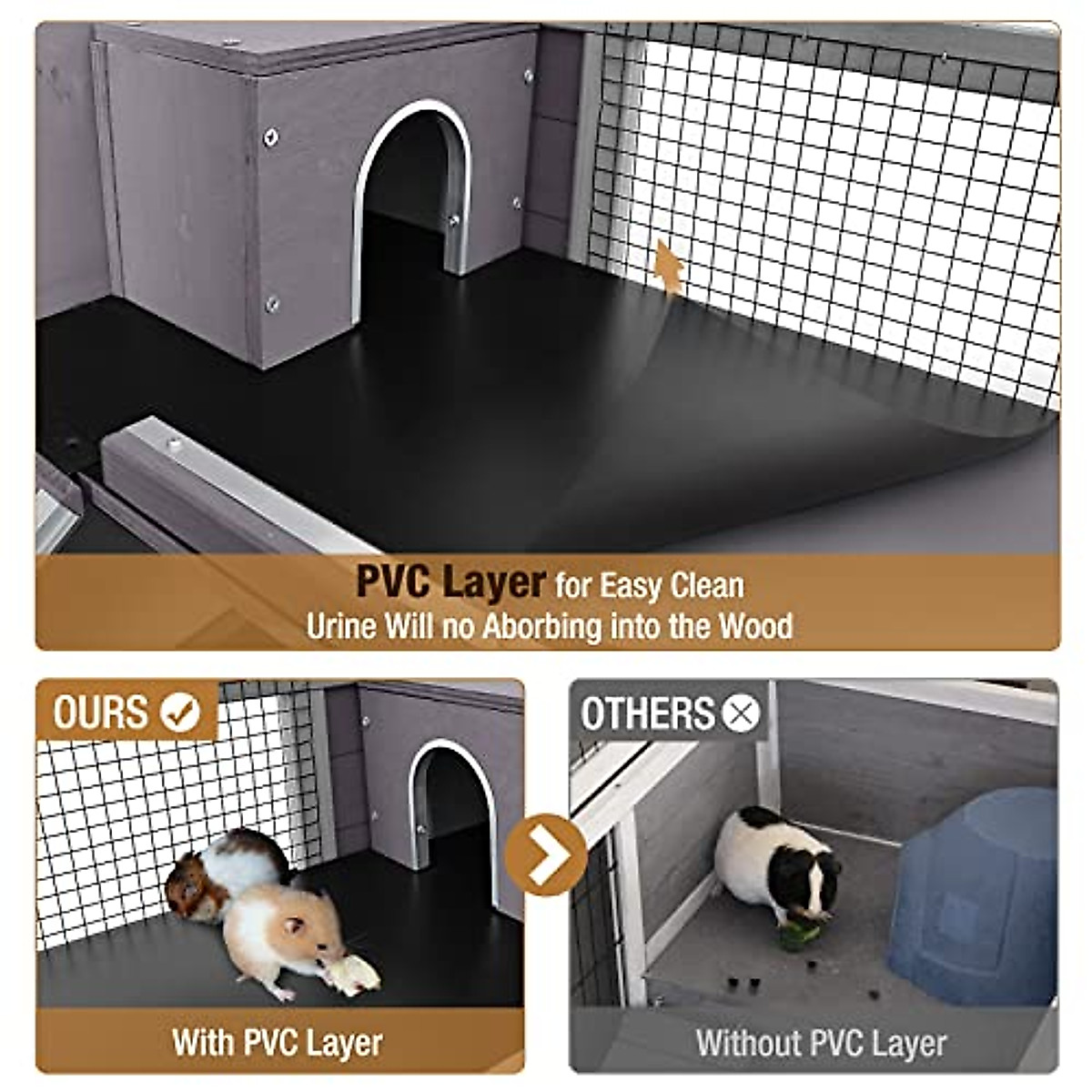 Guinea Pig Cage 3 Levels Ferret Cage, Small Animal Cage | Hamster Cage Rat House - Easy to Clean Leak Proof Tray (Grey, 3 Tiers)