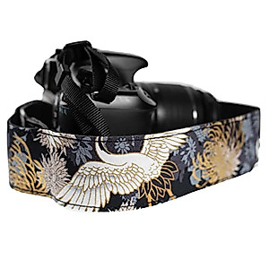 Art Tribute Black Camera Strap Crane Gold Foil Vintage Style For All DSLR Cameras. Embroidered, Universal Classic Neck & Shoulder Strap, Animal Pattern, Best Gift for Photographers Men & Women