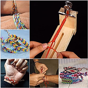 YAMSLAM Wooden Jig Bracelet Maker Adjustable Bracelet Maker with 2 Clips Wood Bracelet Jig with 1 Roll 77 YD Braided Rope U Shape Clear Scale Bracelet Jig Kit for Bracelets Necklaces Car Hangings