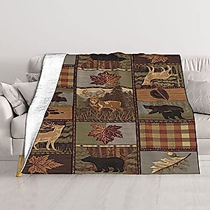 Country Style Rustic Cabin Wildlife Ultra-Soft Micro Fleece Throw Blanket,Lodge Bear Moose Deer,Custom Warm Lightweight Blanket for Couch Bed Living Room Bedroom Sofa 80"x60"