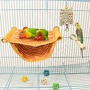 Omawrf Bird Hammocks Winter Warm Bird Nest House Plush Parrot House Bed Hammock Tent Toy Bird Cage Perch Stand for Budgies Parakeet Cockatiels Hamster Other Small Animals (Yellow)