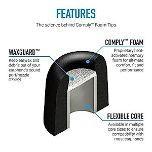 COMPLY Isolation Plus Memory Foam Replacement Earbud Tips for Sennheiser Momentum Earphones with Noise Reduction, WaxGuard, and Secure Fit (Small, 3 Pairs)