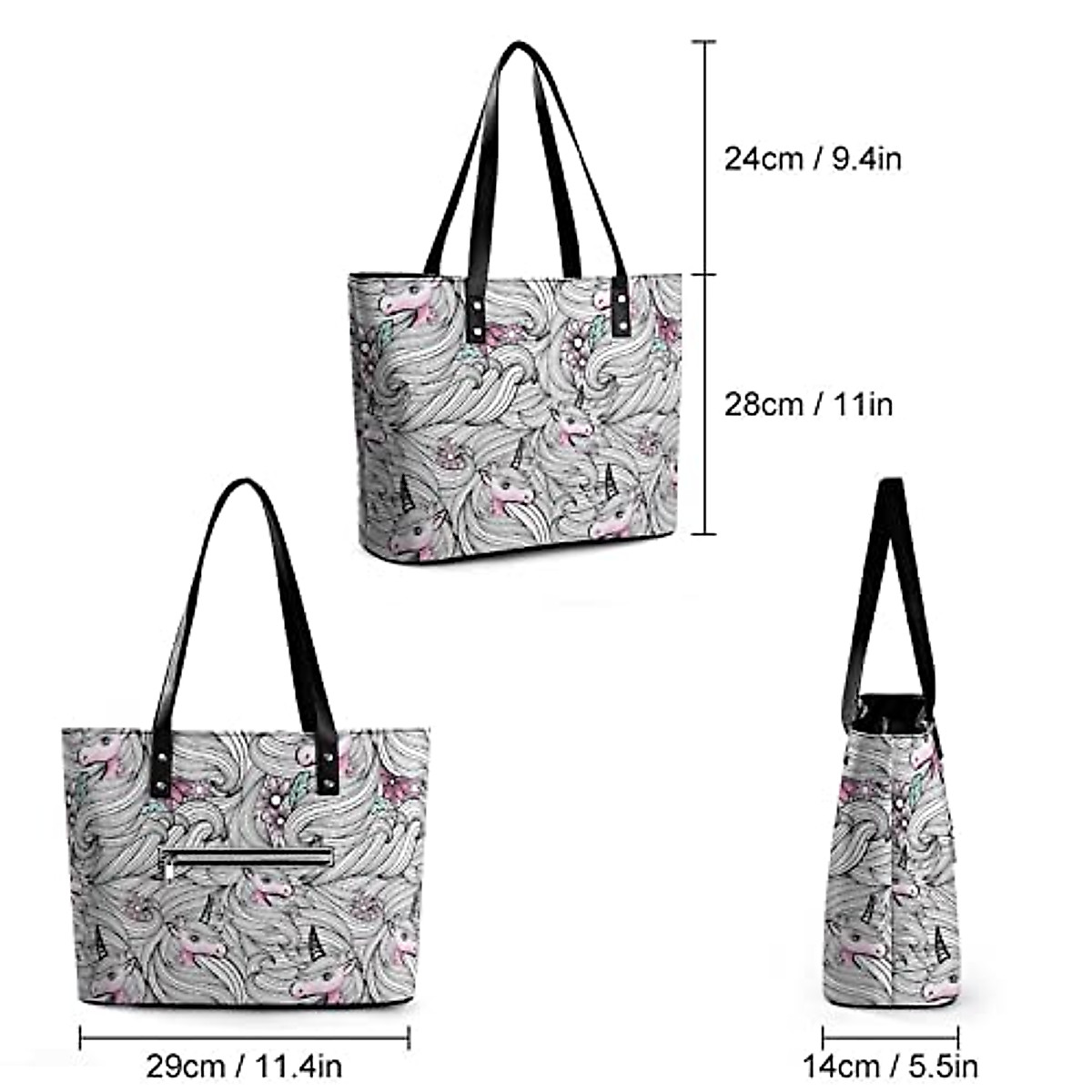 Womens Handbag Unicorn Pattern Leather Tote Bag Top Handle Satchel Bags For Lady