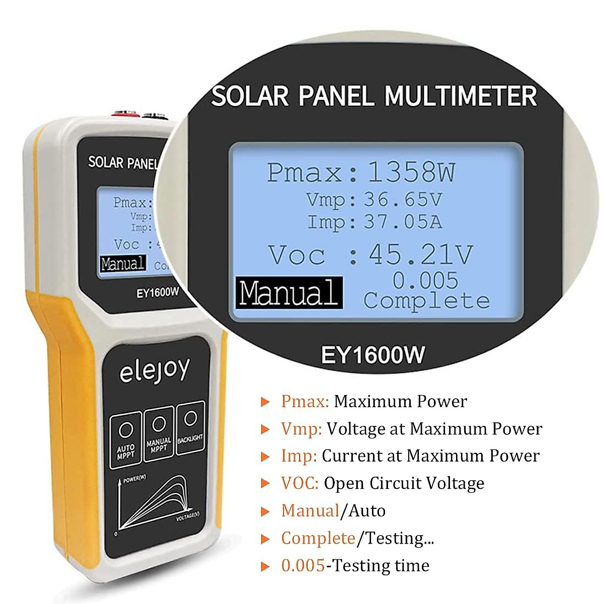 Upgrade 1600W Solar Panel Tester MPPT Photovoltaic Panel Multimeter Upgraded EY-1600W with Ultra Clear LCD Display, Smart MPPT Tools for Testing Solar PV Panel Data and Troubleshooting (EY-1600W)…
