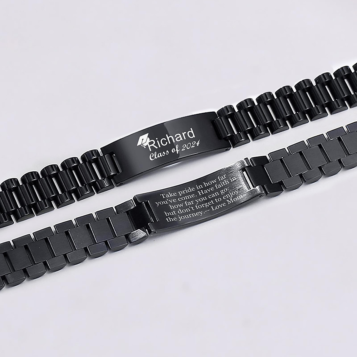 MEALGUET Personalized Graduation Gifts for him : Personalized Graduation Bracelet, College Graduate High Class Of 2024 Gift, Stainless Steel Handsome Link Bracelets Engraved Jewelry, H