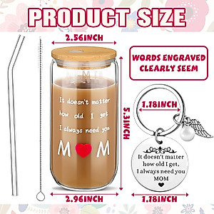 Yetene 2 Pcs Mother's Day Gifts 16 oz Coffee Glass Cup and Mom Keychain for Mama Coffee Mug with Straw and Lid Mom Birthday Gifts from Daughter Son