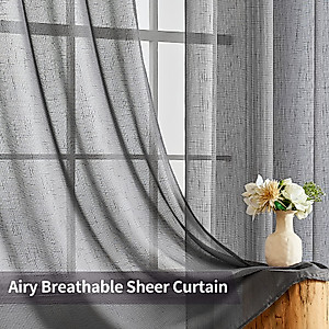 MIULEE 2 Panels Natural Linen Semi Sheer Window Curtains Elegant Solid Dark Grey Drapes Grommet Top Window Voile Panels Linen Textured Panels for Bedroom Living Room (52X96 Inch)