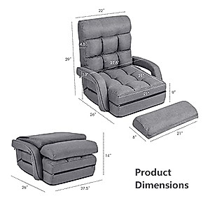 Giantex Folding Lazy Sofa Floor Chair, Indoor Chaise Lounger Bed with 6 Adjustable Position, Pillow Living Room Lounge Couch(Gray)