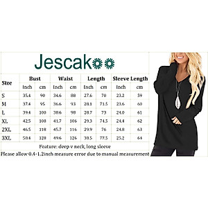 Jescakoo Tunic Tops for Leggings for Women Fall V Neck T Shirts Pullover Long Sleeve Black XL