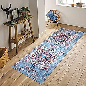 GLN Rugs Machine Washable Area Rug, Rugs for Living Room, Rugs for Bedroom, Bathroom Rug, Kitchen Rug, Printed Persian Vintage Rug, Home Decor Traditional Carpet