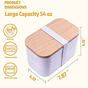 Healfyya Japanese Bento Box with Bag Leakproof Lunch Box with Utensils Stackable Food Containers Includes Sauce Container 54OZ White