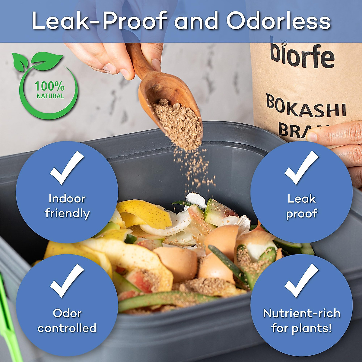 Biorfe Organic Bokashi Bran for Quick and Easy Composting 2.2 lbs, All-Season Compost Starter for Indoor Compost Bin, No-Odor Accelerator for Kitchen Composter