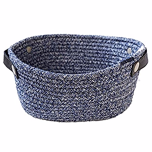 1 Pack Cotton Rope Basket,Small Woven Basket,10 3/8 inch X 7 3/4 inch X 4 3/4 inch， Baby Cotton Basket, Children's Home Decor (Blue)