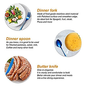 Blue Silverware Set with Drawer Organizer, 48 Pieces Flatware Set for 8, Stainless Steel Cutlery with tray, Kitchen Utensil Tableware for Home Restaurant Hotel Kitware Forks Knifes Spoons