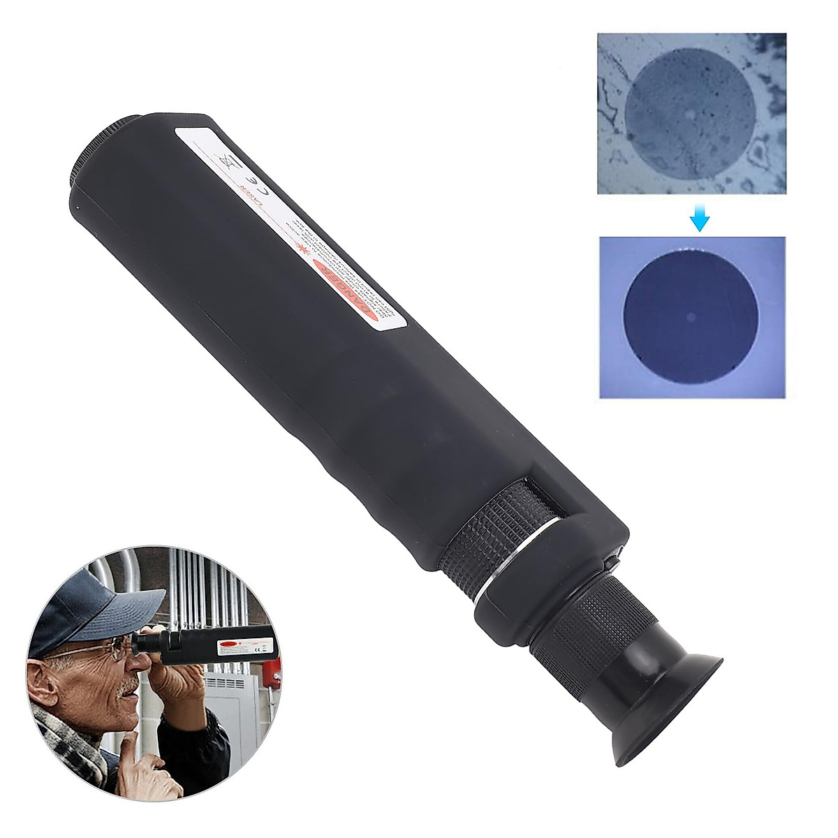 Fiber Optic Microscope Monocular Handheld Fiber Optic Inspection Microscope 400X Optical Communication Fiber Cable Inspection Microscope Magnifier Built-in Adapter Interface SC/LC/FC/ST