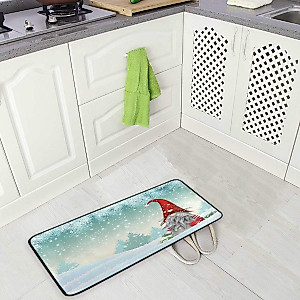 Christmas Gnome Standing Snowfall Winter Kitchen Rugs Non-Slip Kitchen Mats Bath Runner Rug Doormats Area Mat Rugs Carpet for Home Decor 39" X 20"