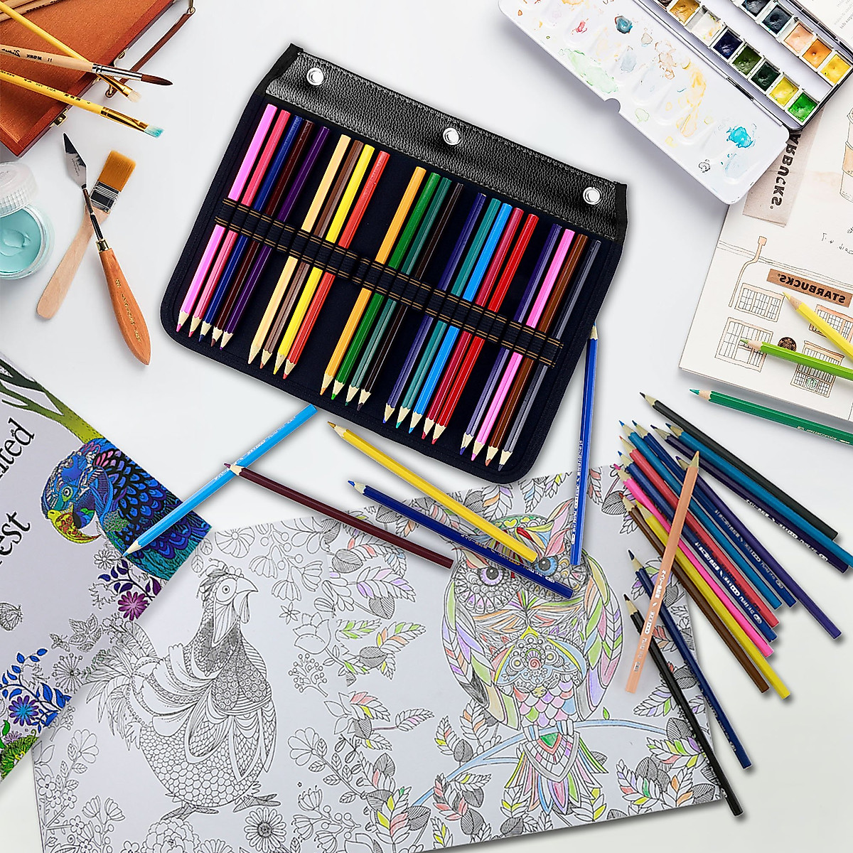 200 + 16 Slots Pencil Case & Extra Pencil Layer Holder - Bundle for Prismacolor Watercolor Pencils, Crayola Colored Pencils, Marco Pens and Cosmetic Brush by YOUSHARES (216 slots Green)