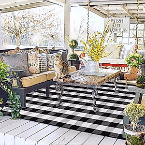 EARTHALL Buffalo Plaid Rugs 8'x10', Black and White Area Rug, Cotton Hand-Woven Checkered Area Rug, Washable Outdoor Rug Farmhouse/Front Porch/Living Room/Laundry Room/Bedroom (91''x120'')