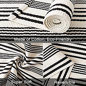 Black and White Striped Outdoor Rug, 27.5"x43" Cotton Modern Hand-Woven Reversible Front Porch Door Mat Welcome Layered Doormat Washable Doorway Carpet for Farmhouse Kitchen Laundry Room