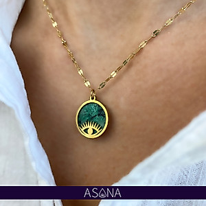 Evil Eye Necklace Gold 18k Turquoise Crystal Necklace for Protection Luxury Turquoise Pendant Natural Crystal Jewelry