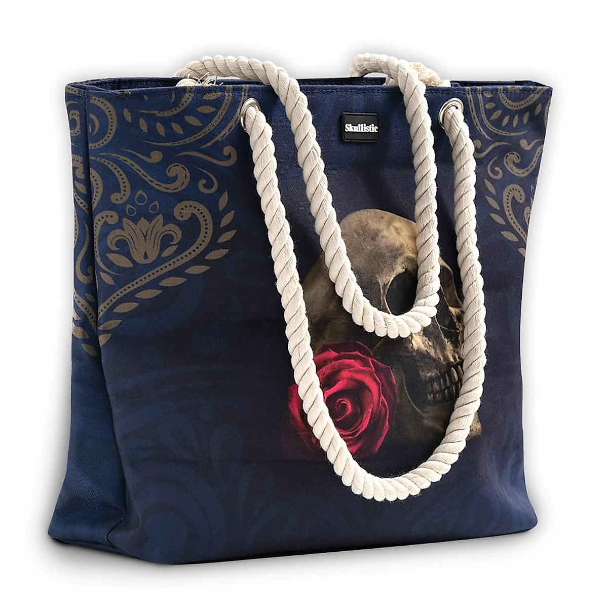 Skullistic Rose Skull Shoulder Bag - Beach, Travel & Gym, Thick Canvas, L18.5 x H13.5 x W5