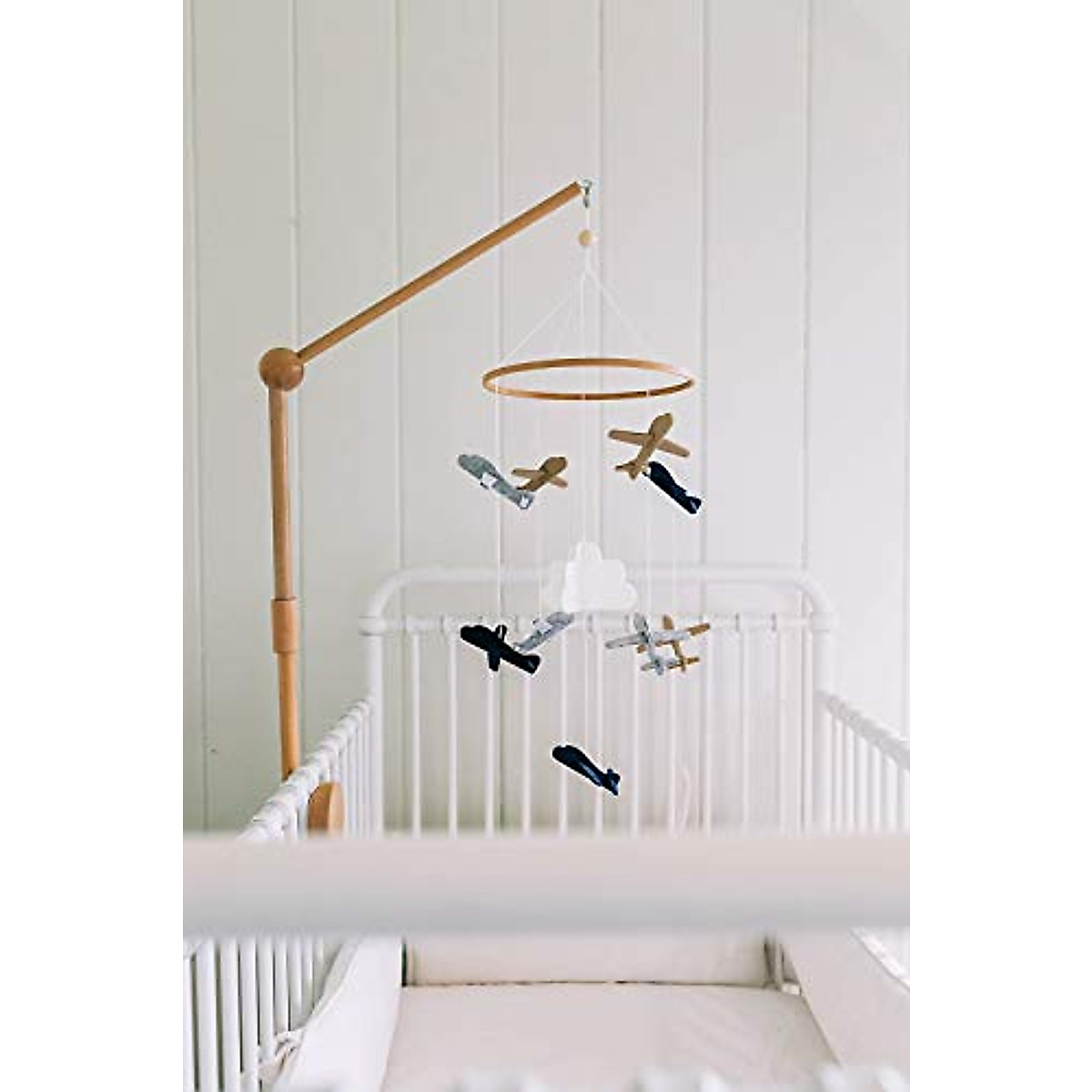 Sorrel + Fern Baby Crib Mobile (Airplanes in The Clouds) - Nursery Decoration Ceiling Mobile and Baby Shower for Boys & Girls - Grey and White