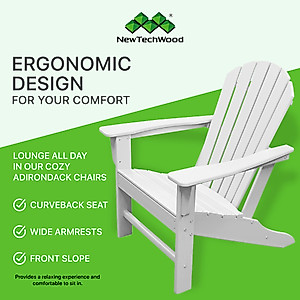 NewTechWood Atlantic Classic Curveback Plastic Weather Resistant Patio Adirondack Chair, Easy Installation, Widely Used in Outdoor, Fire Pit, Deck, Lawn, Outside, Garden Chairs (Ivory)