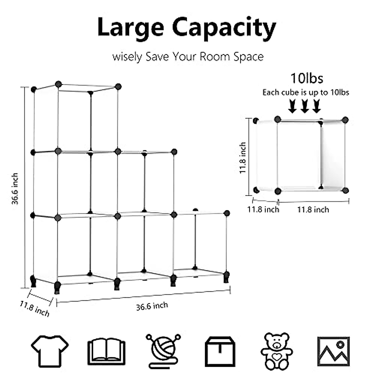 Wolizom Cube Storage Organizer, 6-Cube Semitransparent Closet Storage Shelves, Modular Units, Closet Cabinet, Portable DIY Plastic Book Shelf Shelving for Bedroom, Office, Living Room (12"X12"X12")