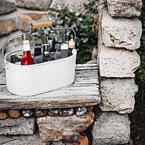 Utensil Caddy, Silverware Caddy Party, Silverware Caddy, Picnic Caddy, Flatware Caddy, Paper Plate Caddy, Galvanized Utensil Caddy, Metal Caddy, Outdoor Utensil Caddy - 13.5 Inches - Salt White/Grey