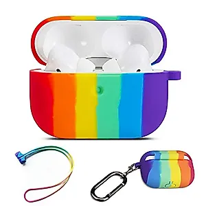 Cute Colorful Case for Airpods Pro,Rainbow Pattern Soft Silicone Protective Case with Anti Lost Rope for AirPods Pro 2019,Rainbow Colors Protective Cover for Airpods Pro