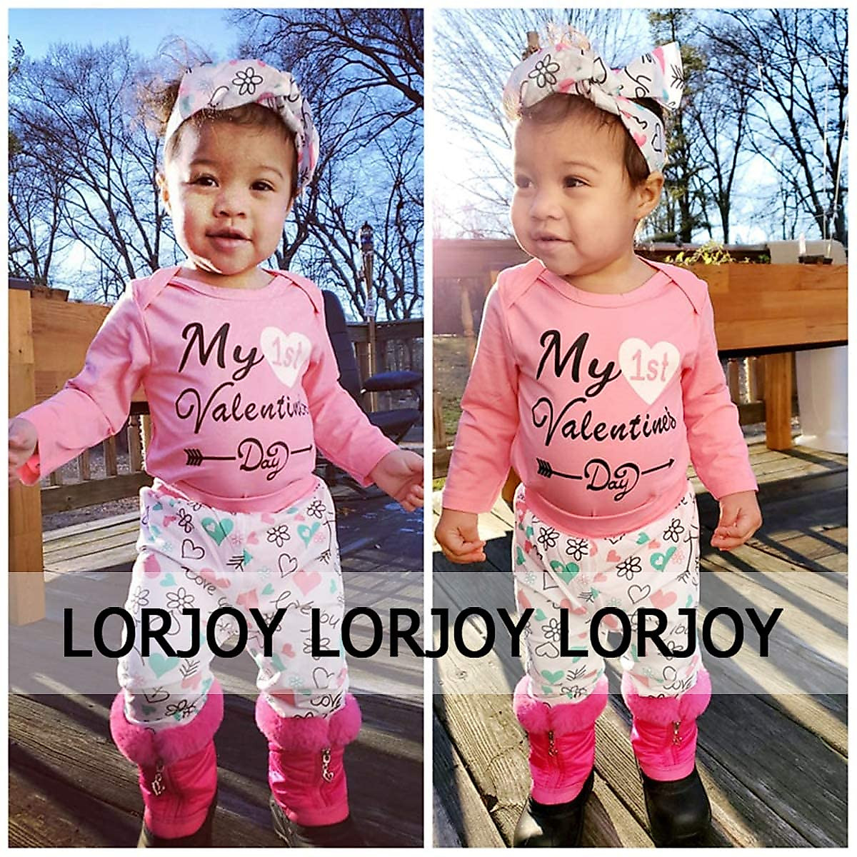 lorjoy Newborn Baby Girls My First Valentine's Day Outfit Set Long Sleeve Bodysuit (3-6 Months)