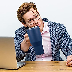 GOBATT 40 oz Tumbler with Handle and Straw Lid，Reusable Stainless Steel Double Vacuum Insulated Travel Mug Iced Coffee cup ，Keep Cold for 24 Hours, navy