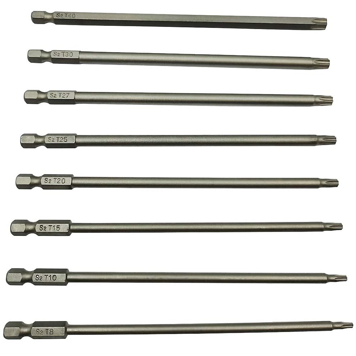 YDLQWCZ Long Torx Security Screwdriver Bit Sets 6 Inch Length T8 T10 T15 T20 T25 T27 T30 T40 S2 Steel Torx Security Head Drill Screw Driver Drill Set (8Pcs Torx Head (150mm)