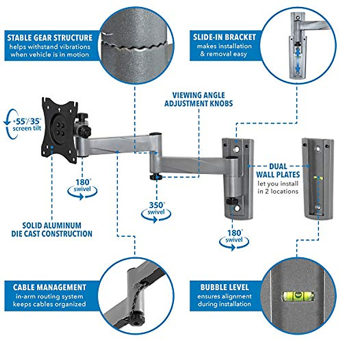 Mount-It! RV TV Mount, Lockable Full Motion TV Wall Mount Designed Specifically for RV or Mobile Home Use Single Arm Tilting and Swiveling 42 Inches Max, 33 Lb Capacity, VESA 200 Compatible