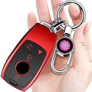 Becoci Compatible with Mercedes Benz Key Fob Cover with Keychain, Key Fob Case for Mercedes Benz A B C E G S Class,CLA CLS GLA GLB GLC GLE GLS, AMG GT, EQA EQB EQC, Premium Key Shell, Red