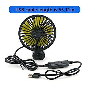 Kwak's Car Fan for Backseat,USB Baby Pet Car Seat Rear Seat Headrest Fan 3 Speed Vehicle Clip Fan with 5 Piece Fan Blades for Car Truck Van