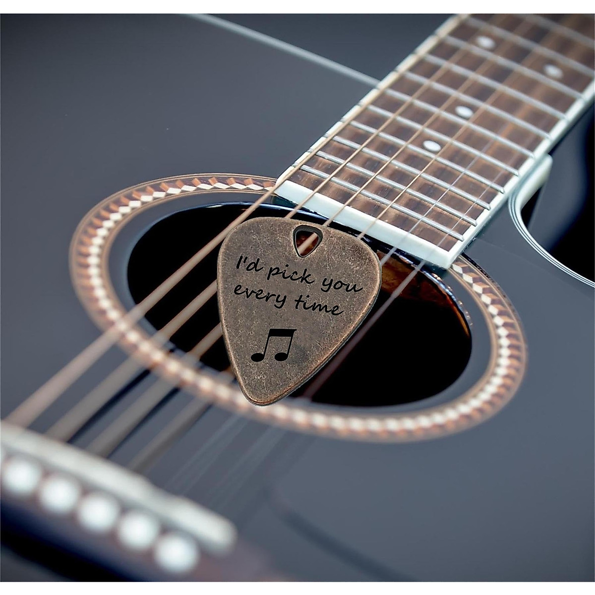 JUPPE Bronze Guitar Picks & Bass Picks, I'd Pick You Every Time Guitar Pick With Leather Case Birthday Music Gifts For Him Her or Couples (I'd Pick You Every Time)