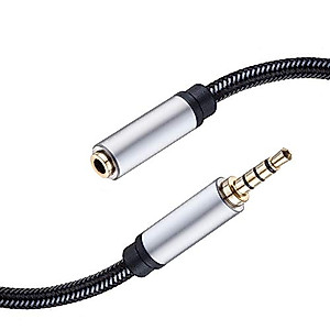 Audio Mic Extension Cable 15Ft,3.5mm Aux Headphone Extender 4-Pole Jack Plug Extension Lead Stereo Male to Female Braided Cord for Headset,TV,Laptop,Phone,Switch Lite,Car,PS4,Xbox and More(15Ft/5M)