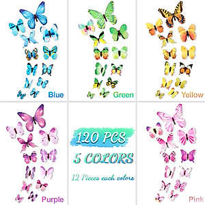 120 Pieces Butterfly Wall Decals Glow in The Dark 3D Butterfly Stickers for Ceiling Wall Decor Adhesive DIY Butterflies Wall Decoration for Kid Bedroom Nursery Living Room Home Garden