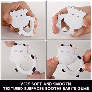 AmazingM Cow Sensory Chew Teether for Boys and Girls,Food Grade Silicone Safety Pendant Chewy Teething Toy for Kids with Autism, ADHD,Oral Motor,Teething,Biting Needs