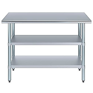 48" Long X 18" Deep Stainless Steel Work Table with 2 Shelves | Metal Food Prep Station | Commercial & Residential NSF Utility Table