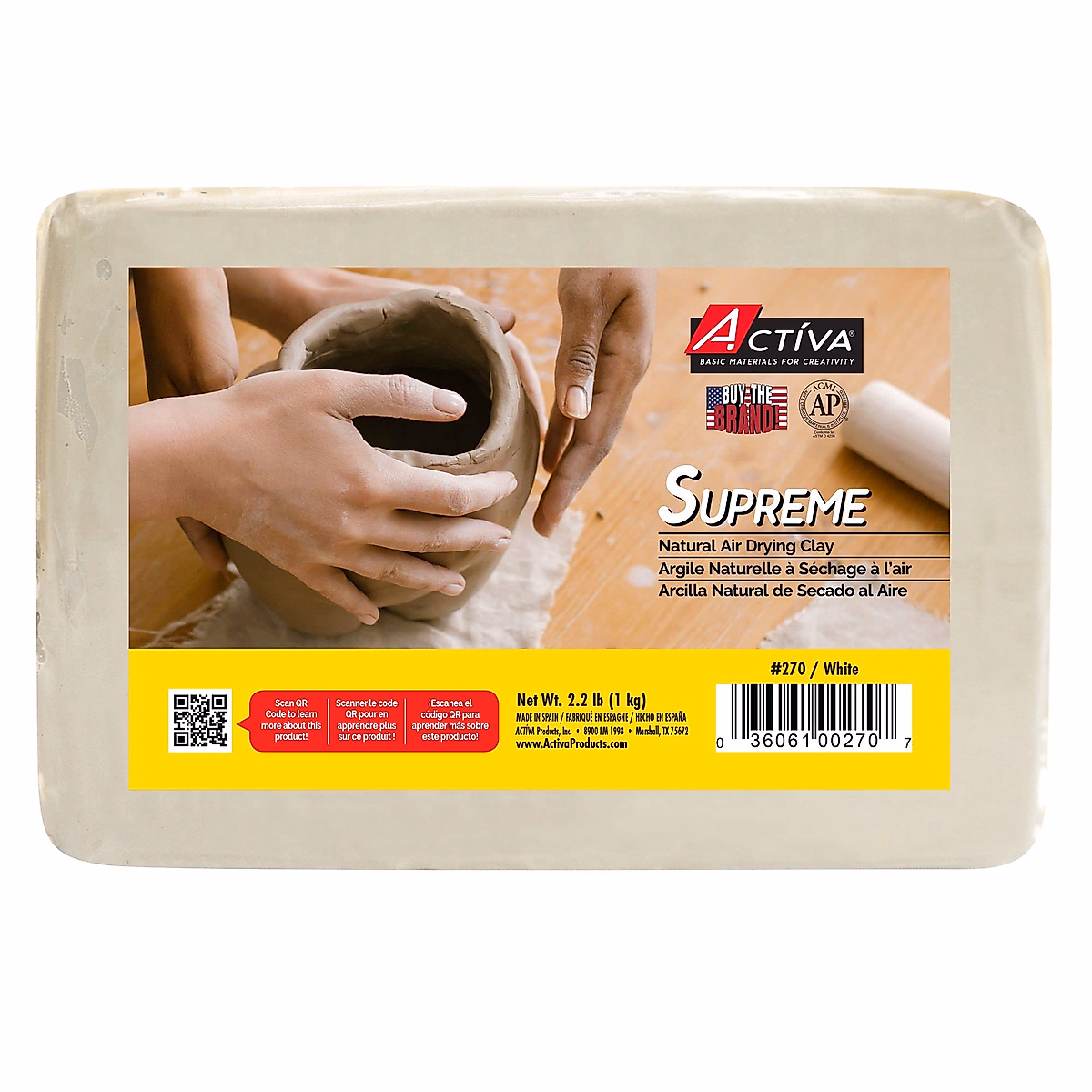 ACTIVA Supreme Artist's Air-Dry Modelling, 2.2 pounds, White Clay