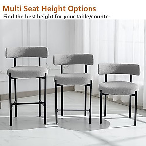 Locus Bono Boucle Dining Chairs Set of 2, Modern Upholstered Dining Room Chairs, Armless Kitchen Chair for Dining Room, Living Room, Black Metal Legs (Light Grey)