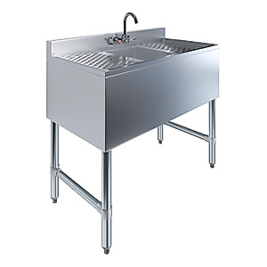 AmGood Stainless Steel Bar Sink | NSF (Sink Size: 36"x19", Single Bowl + Faucet + 2 Drainboards)